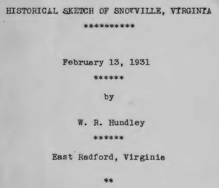 Historical Sketch of Snowville, Virginia by WR Hundley – Family History ...